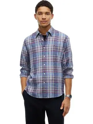 TOMMY HILFIGER Men's Regular Fit Plaid Linen-blend Shirt -