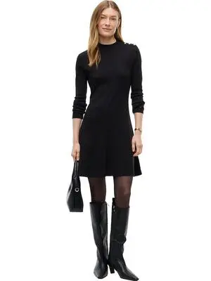 Tommy Hilfiger Ribbed Mockneck Mini Dress With Gold-tone Shoulder Buttons - Black