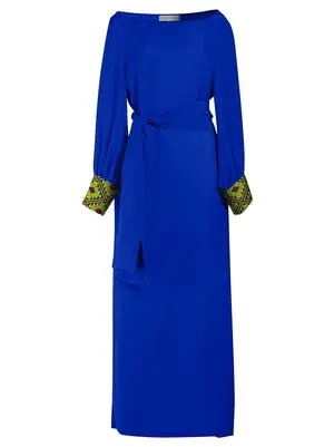 YOMISMA Artisanal Chiapas Embroidered Kaftan Resort Dress - Blue