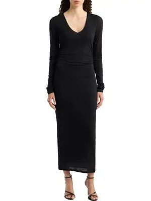 Sam Edelman Side Ruched Long Sleeve Maxi Dress - Black