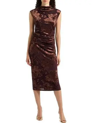 Sam Edelman Sam Edelman Floral Devoré Sheath Midi Dress Espresso