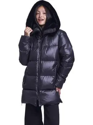 BLUE DUCK Down Jacket With Shearling Collar - Black