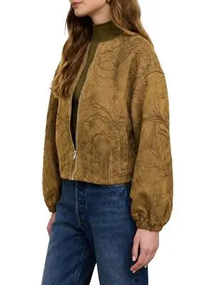 ZOE AND CLAIRE Floral Embroidered Faux Leather Bomber Jacket - Brown