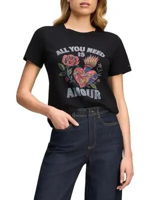 Cinq À Sept All You Need Is Amour" Shrunken Cotton Band Graphic T-shirt - Black Multi