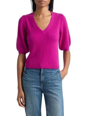Ramy Brook Cassidee Puff Sleeve Cashmere Sweater - Raspberry