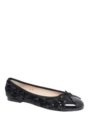 PAUL MAYER ATTITUDES Cap Toe Ballet Flat With Bow Detailing - Black Sequin