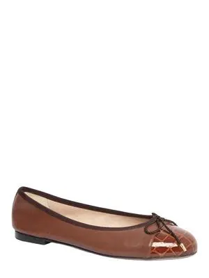 PAUL MAYER ATTITUDES Cap Toe Ballet Flat With Bow Detailing - Cognac