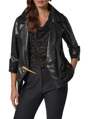 Donna Karan New York Faux Leather Blazer With Sculptural Closure - Black