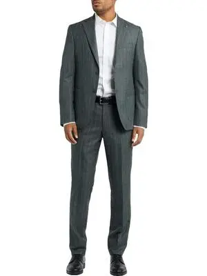 JACK VICTOR Morton Striped Wool Suit - Olive