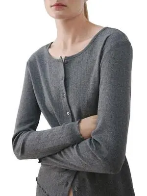 Mango Pointelle Knit Cardigan - Grey
