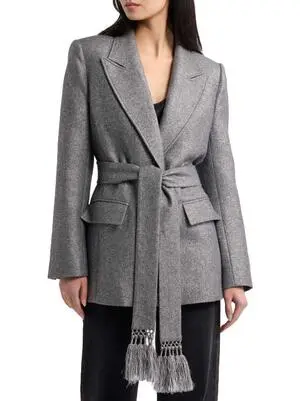 KOBI HALPERIN Kobi Halperin Trinity Metallic Tie Waist Wool Blend Blazer