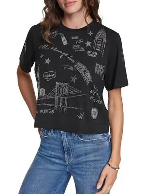 Dkny Rhinestone Logo T-shirt - Black