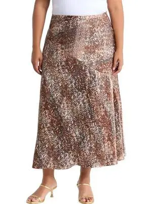 CITY BLUES Savoy Printed Bias Maxi Skirt - Brown Multi