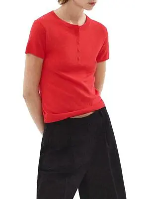Mango Fine Knit Henley Sweater - Red