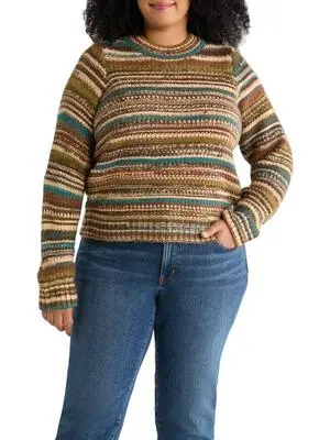 CITY BLUES Striped Crewneck Sweater - Brown Multi