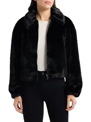 CECE DUPRAZ Zip Front Faux Fur Jacket - Black