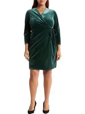 Anne Klein Velvet Wrap Dress - Pine Forest