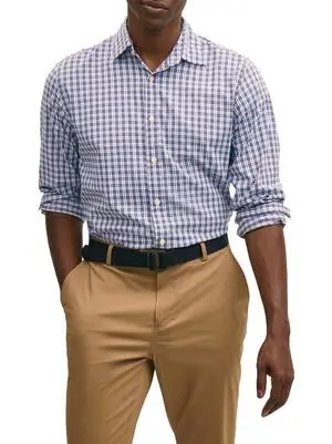 Brooks Brothers Plaid Performance Oxford Dress Shirt White Navy Checkered