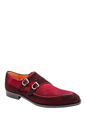 Mezlan Cascade Double Monk Strap Shoe In Spanish Suede - Wine