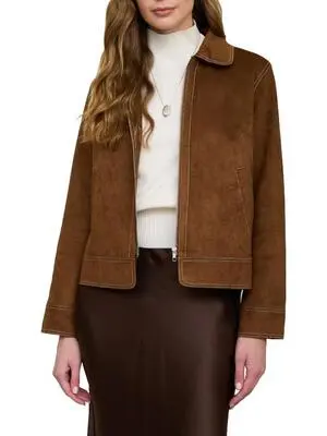 ZOE AND CLAIRE Faux Suede Utility Jacket - Camel