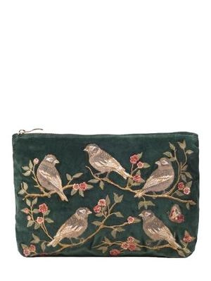 ELIZABETH SCARLETT Songbirds Secret Garden Velvet Everyday Pouch - Forest