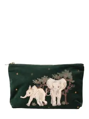 ELIZABETH SCARLETT Baby Elephant Conservation Velvet Everyday Pouch - Forest