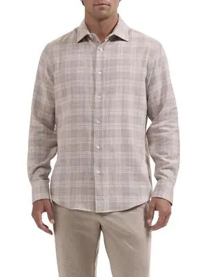 Bugatchi Axel Plaid Cotton & Wool Button Up Shirt - Cobblestone
