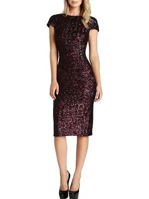 Dress The Population Marcella Open Back Sequin Body-con Dress - Wine