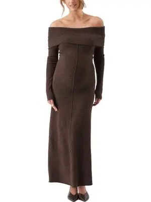 RIPE MATERNITY Tyla Off Shoulder Knit Maxi Dress - Chocolate