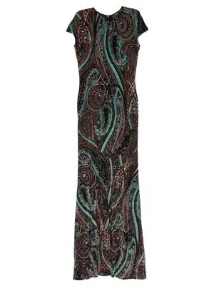 Etro Paisley Velvet Gown Dress - Green