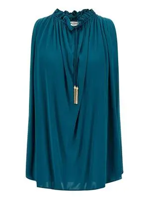 Balmain Sleeveless Top With Pompon Catene Drawstring - Blue