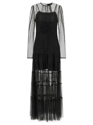 Twin-set Lamé Thread Tulle Maxi Dress - Black