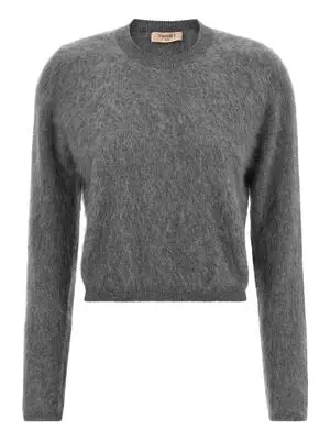 Twin-set Brushed Wool, Cashmere, And Silk Blend Sweater - Gray