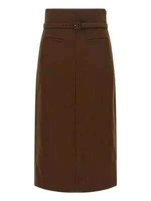 AMI Paris Virgin Wool Gabardine Pencil Skirt - Brown