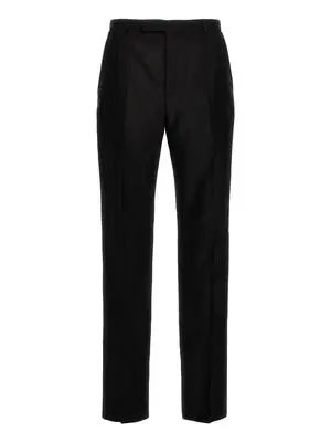 Saint Laurent High-waisted Faille Wool Blend Trousers - Black