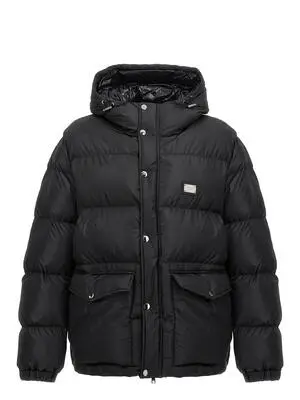 Dolce & Gabbana Quilted Logo Plate Down Jacket - Black