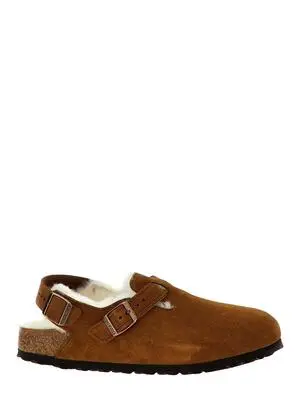 BIRKENSTOCK BIRKENSTOCK Tokio Suede Mules With Lamb Fur Lining Brown
