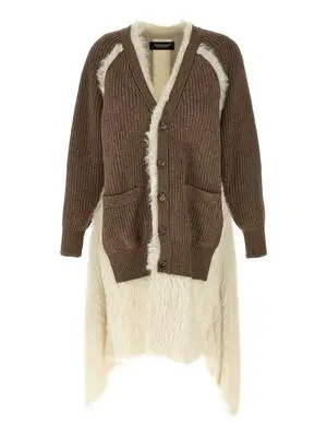 Undercover Braided Wool Cardigan With Faux Fur And Metallic Inserts - Brown