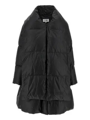 MAISON MARGIELA MM6 MAISON MARGIELA Leather-Effect Quilted Down Jacket With Scarf Collar