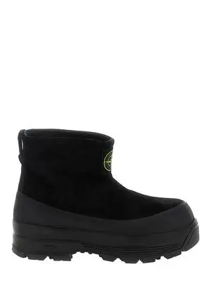 Stone Island Suede Ankle Boots With Rubber Detailing - Black