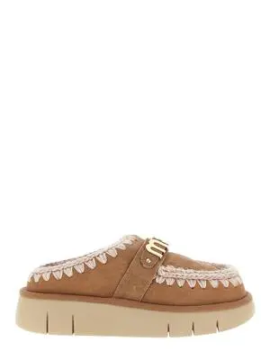 Mou MOU Suede Fur Lined Clogs With Metal Logo Detail Multi