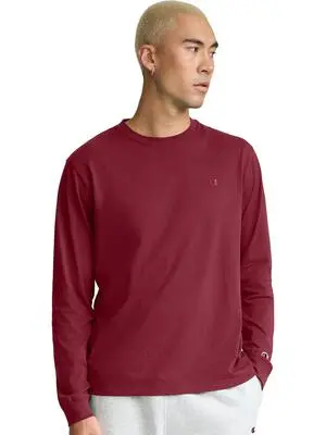 Champion Classic Long Sleeve T-shirt, Embroidered C Logo - Cabernet