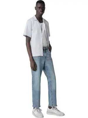 INDOCHINO Quarrybank Cotton Stretch Vintage Stripe Camp Shirt - Gray