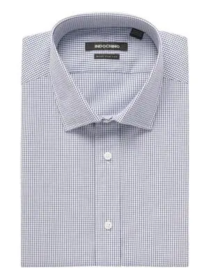 INDOCHINO Helston Anti-wrinkle Microcheck And Navy Shirt - Black