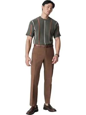 INDOCHINO Montella Wool Cotton Silk Windowpane Rust Pants - Brown