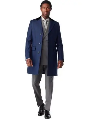 INDOCHINO Indochino Huntley Herringbone Navy Quilted Chesterfield Overcoat Blue