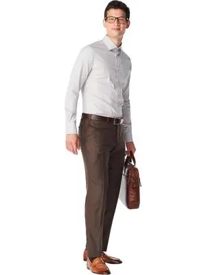 INDOCHINO Prescot Herringbone Wool/silk Trousers - Brown