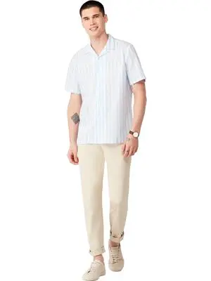 INDOCHINO Stroud Wide Stripe Light White Camp Shirt - Blue