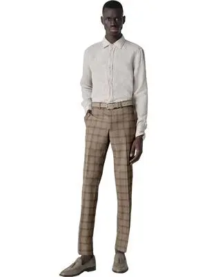 INDOCHINO Kettering Plaid Wool Blend Tailored Pants - Brown