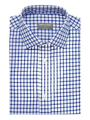INDOCHINO White And Indigo Check Dobby Blue Shirt Blue